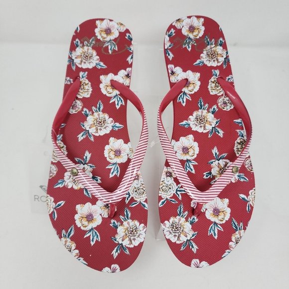 Roxy | Shoes | Roxy Sandals Womens 9 Red Floral Portofino 2 Flat Flip ...